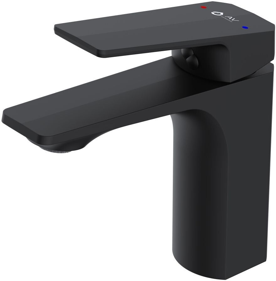 AV Engineering Смеситель для раковины в ванную серия WIN, кран для ванной в раковину с коротким монолитным изливом, черный матовый (AVWIN1-BL165-110)