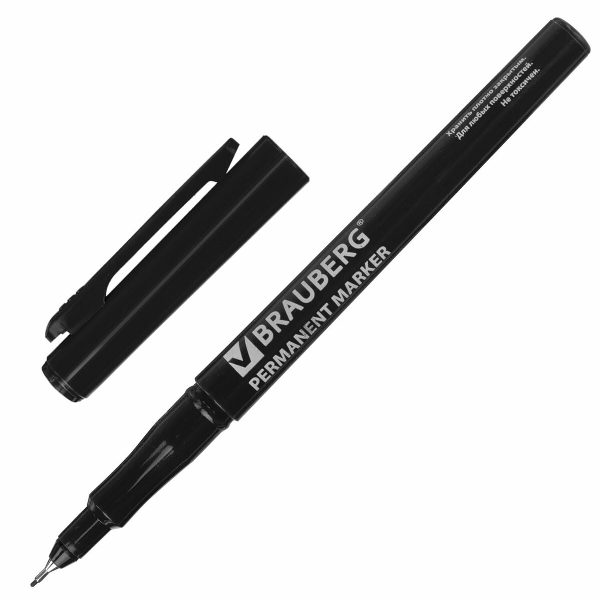 Маркер перманентный Brauberg Super Slim (0.8мм, игольчатый наконечник, черный) (151632), 24шт.