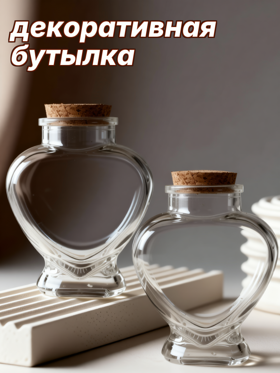 2 Шт Прозрачные Стеклянные Бутылки Сердце Винные Бутылки Для Поделок 10 5X8 Cm
