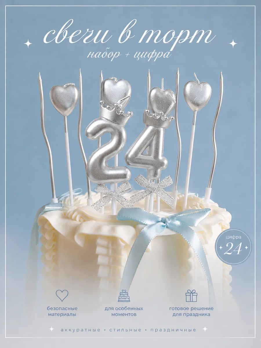 Свечи в торт цифра 24+набор 10 шт.