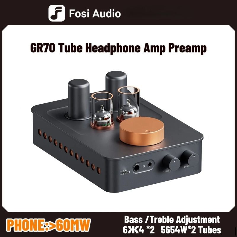 Fosi Audio GR70 Tламповый предусилитель ube для наушников класса А с разъемами 5654 Вт * 2 и 6Ж4 * 2 3,5 мм и 6,35 мм