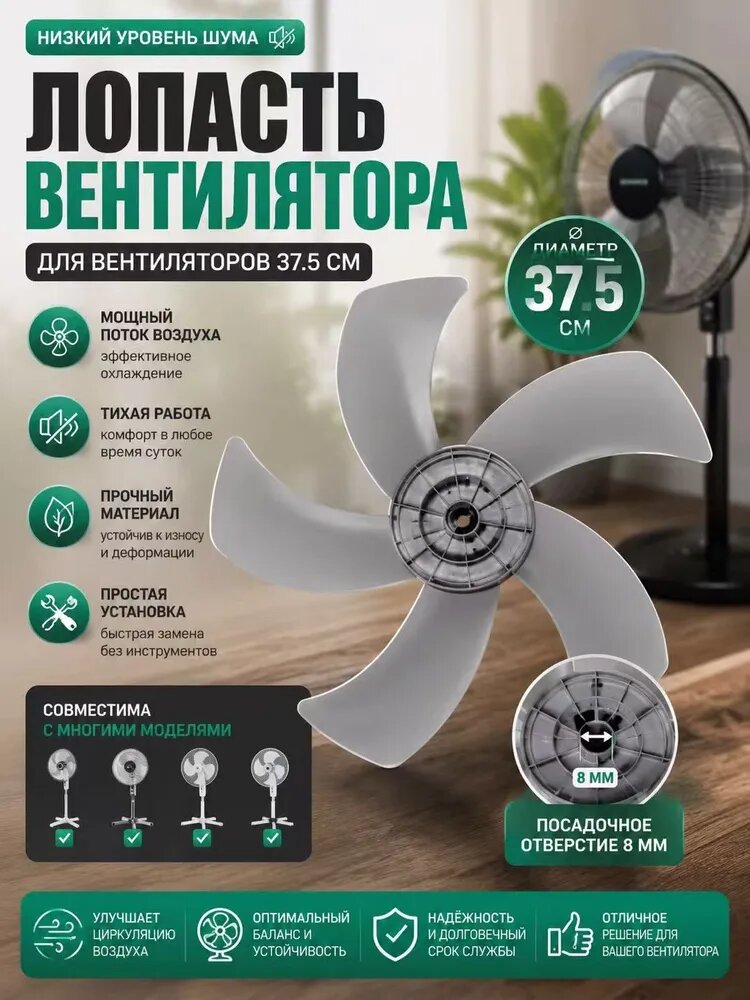 Лопасть вентилятора, крыльчатка 37.5 см на общие модели, Прозрачный серый