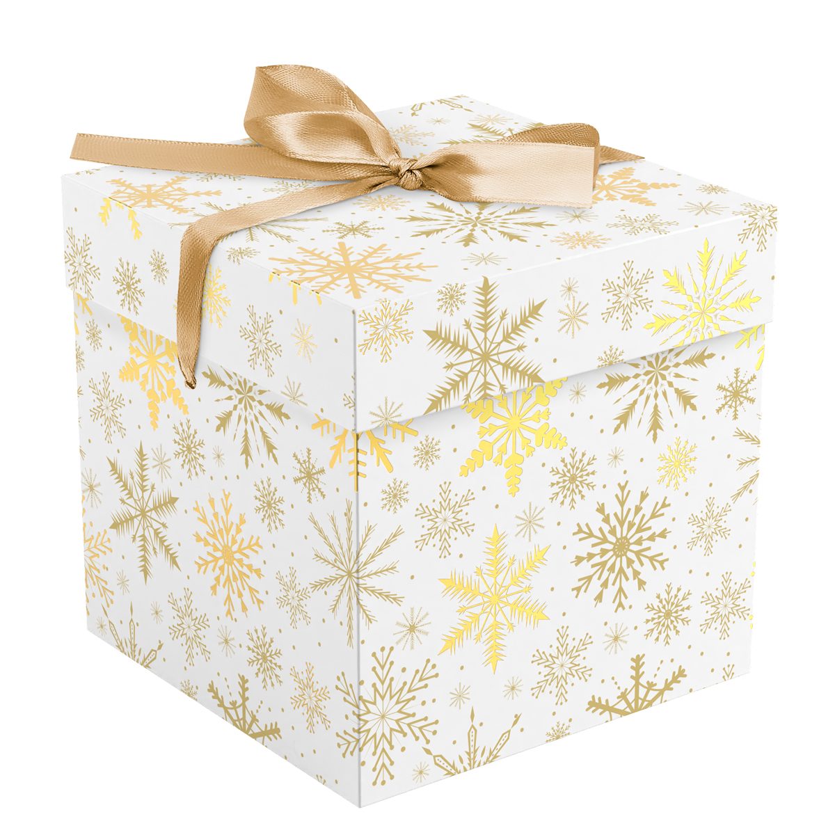 Коробка складная подарочная MESHU "Snowflake" (15x15x15см), с лентой, отд фольгой (MS_62551), 12 уп.