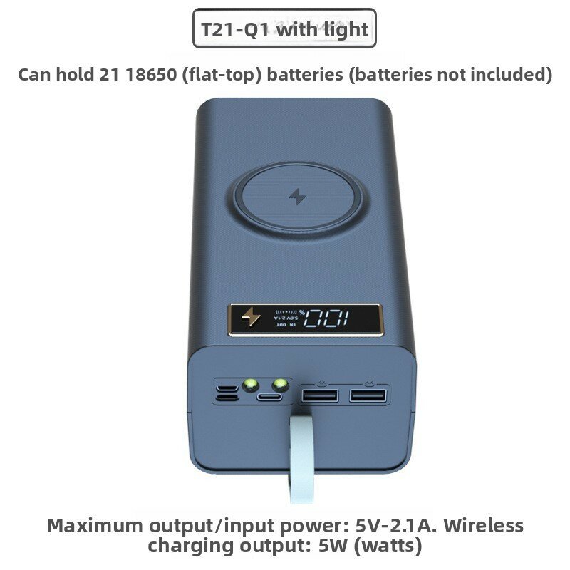 Power bank корпус на 21 слот аккумулятор 18650 разъемный без сварки переносной diy зарядное устройство чехол черный qi