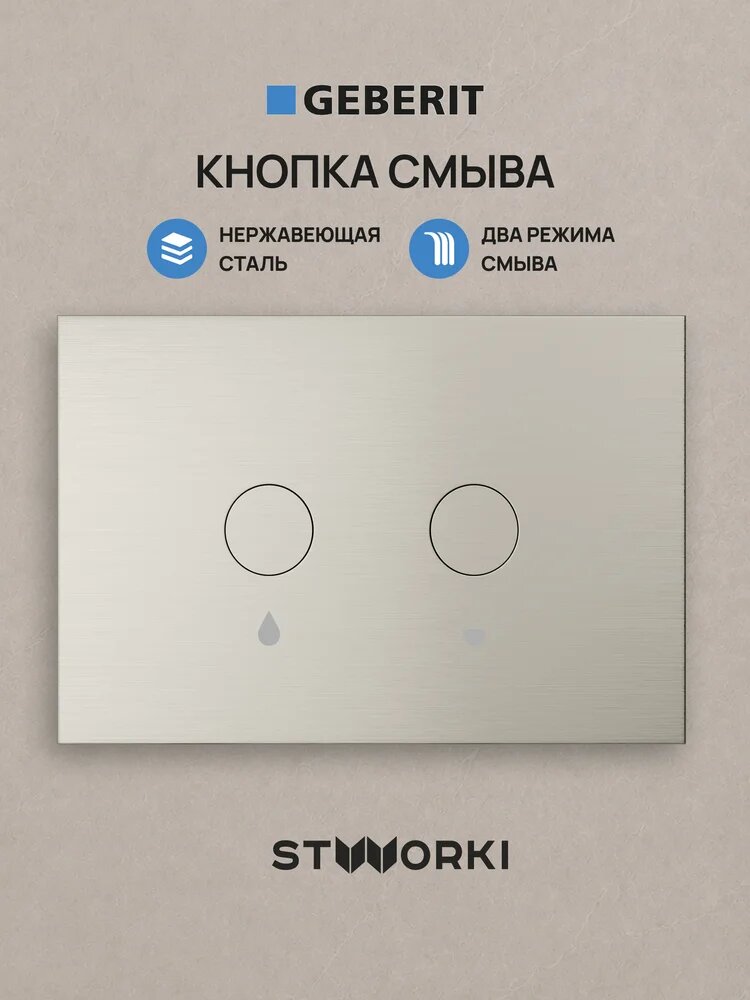 Кнопка смыва для инсталляции STWORKI S510000 / Geberit Duofix UP 320 111.300.00.5 STWORKI S51502NI никель матовая, из нержавеющей стали, двойной смыв