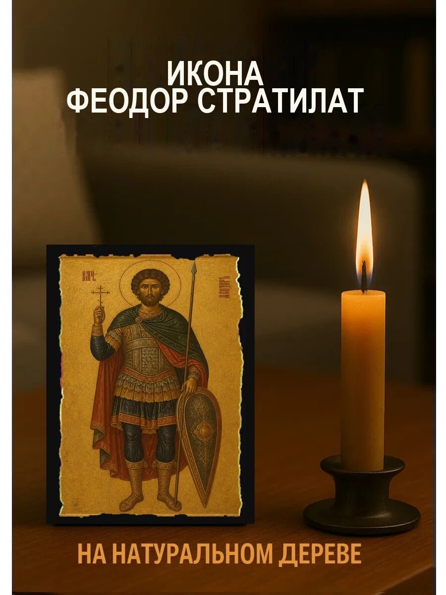 Икона Феодор Стратилат, на дереве, 10×12 см, освящённая, ручная работа