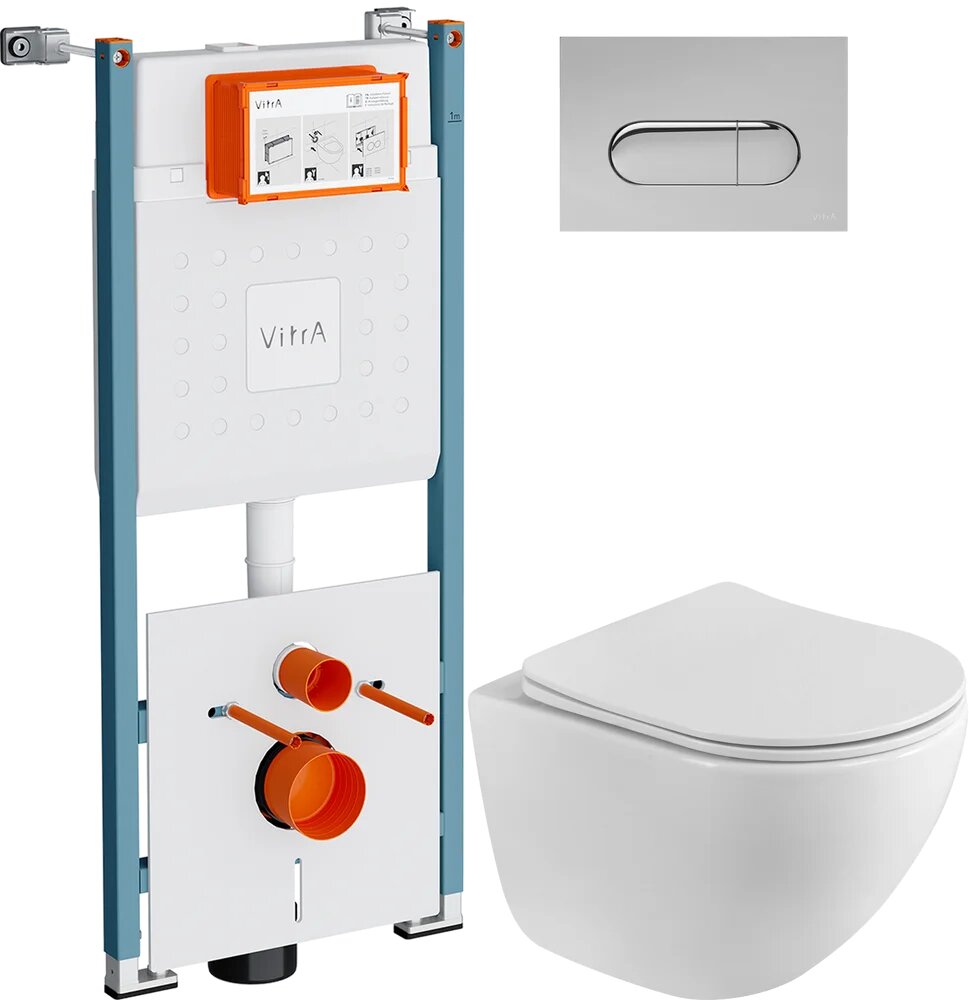 Комплект 3 в 1 Унитаз подвесной BelBagno Libero BB11051CH-TOR/SC / Инсталляция VitrA Ви-Фикс Кор (V-Fix Core) 732-5800-01PV / Кнопка Рут Раунд (Root Round) 740-2280 цвет хром