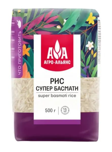 Крупа рис супер Басмати Агро-Альянс, 500г х 2шт