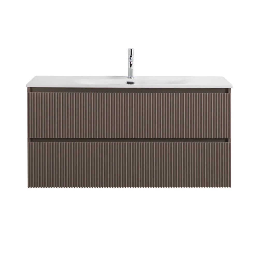 Тумба с раковиной BelBagno Uno 120 подвесная, 121 см, бежевая, матовая, из МДФ, с ящиками, раковина для ванной, фаянсовая, прямоугольная, встроенный сл