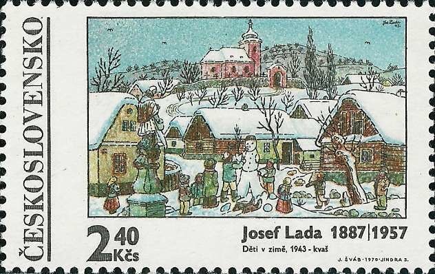 (1970-023) Марка Чехословакия "Дети зимой" Картины чехословацкого художника Йозефа Ла III