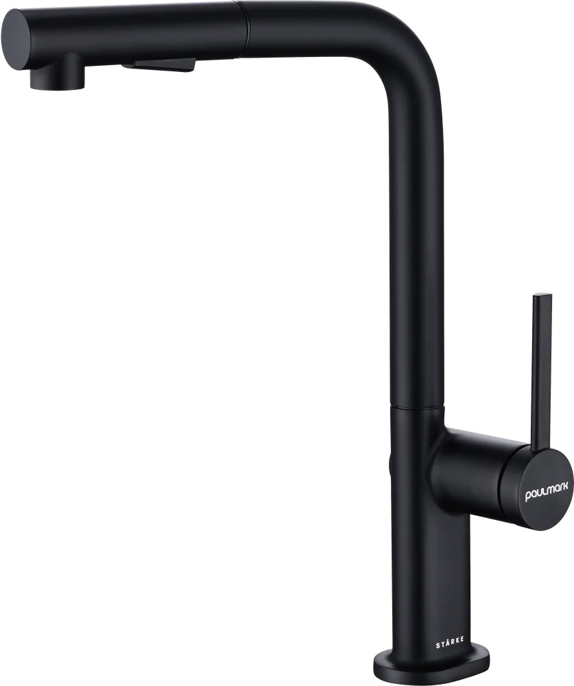 Смеситель для кухни Paulmark Neo Ne214419-AN с поворотным изливом, черный, матовый, однорычажный, латунный, с керамическим картриджем
