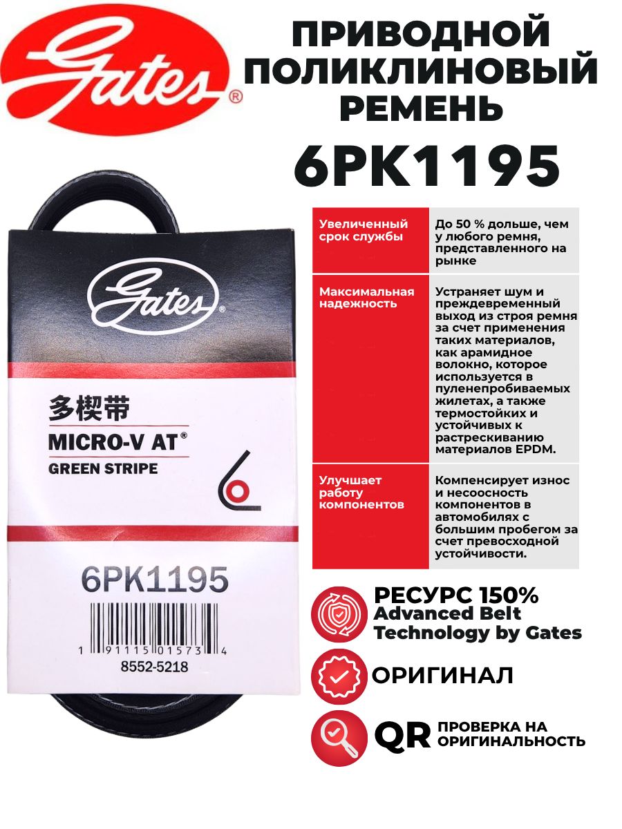 Ремень приводной GATES 6PK1195