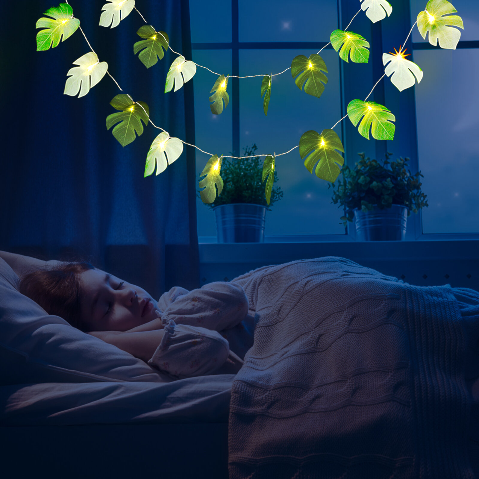 Lovely Monstera Shaped String Light Decorative Lamp For Home Garden Yard With Warm Atmosphere 300X15X11Cm