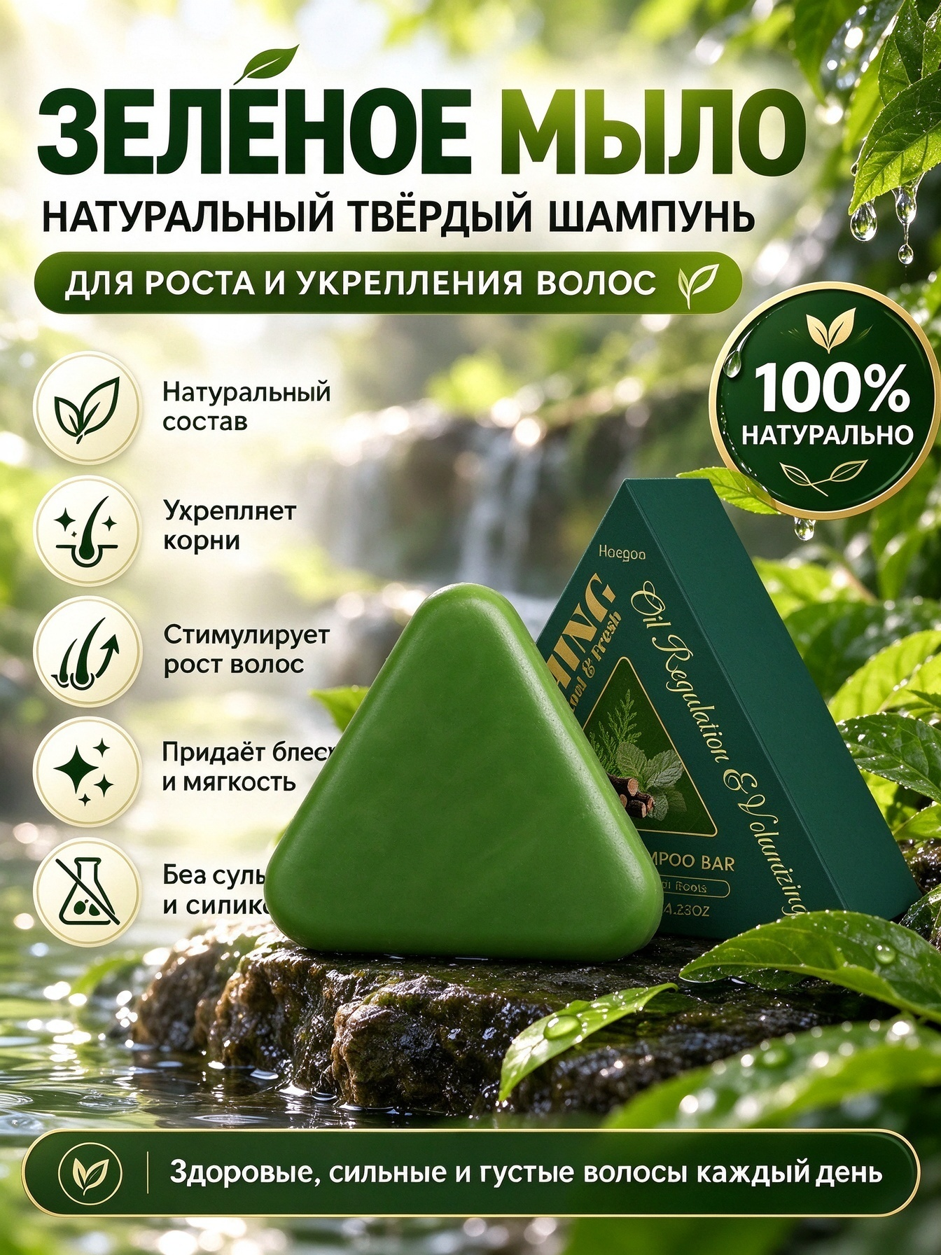 Шампунь для волос, твердый шампунь-мыло натуральный с усьмой и биотой против перхоти