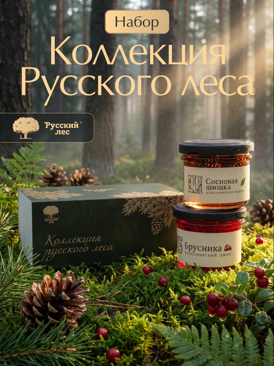 Подарочный набор «Коллекция Русского леса №1»: джем из брусники и варенье из шишек, 2х130 г