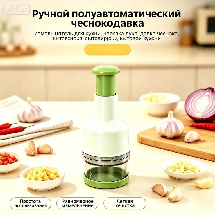 IKEA Чеснокодавилка полуавтоматическая, ABS+нержавеющая сталь, белый/зеленый