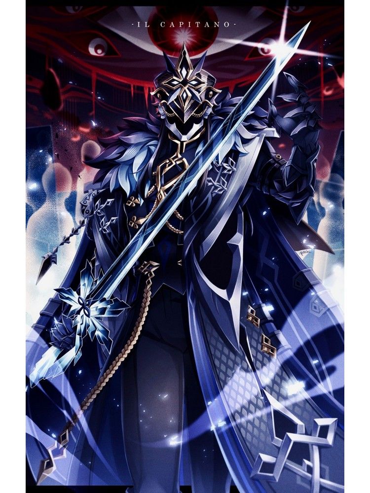 Алмазная картина, 30x40 см, алмазная вышивка, инкрустация стразами / "Genshin Impact Game Capitano"