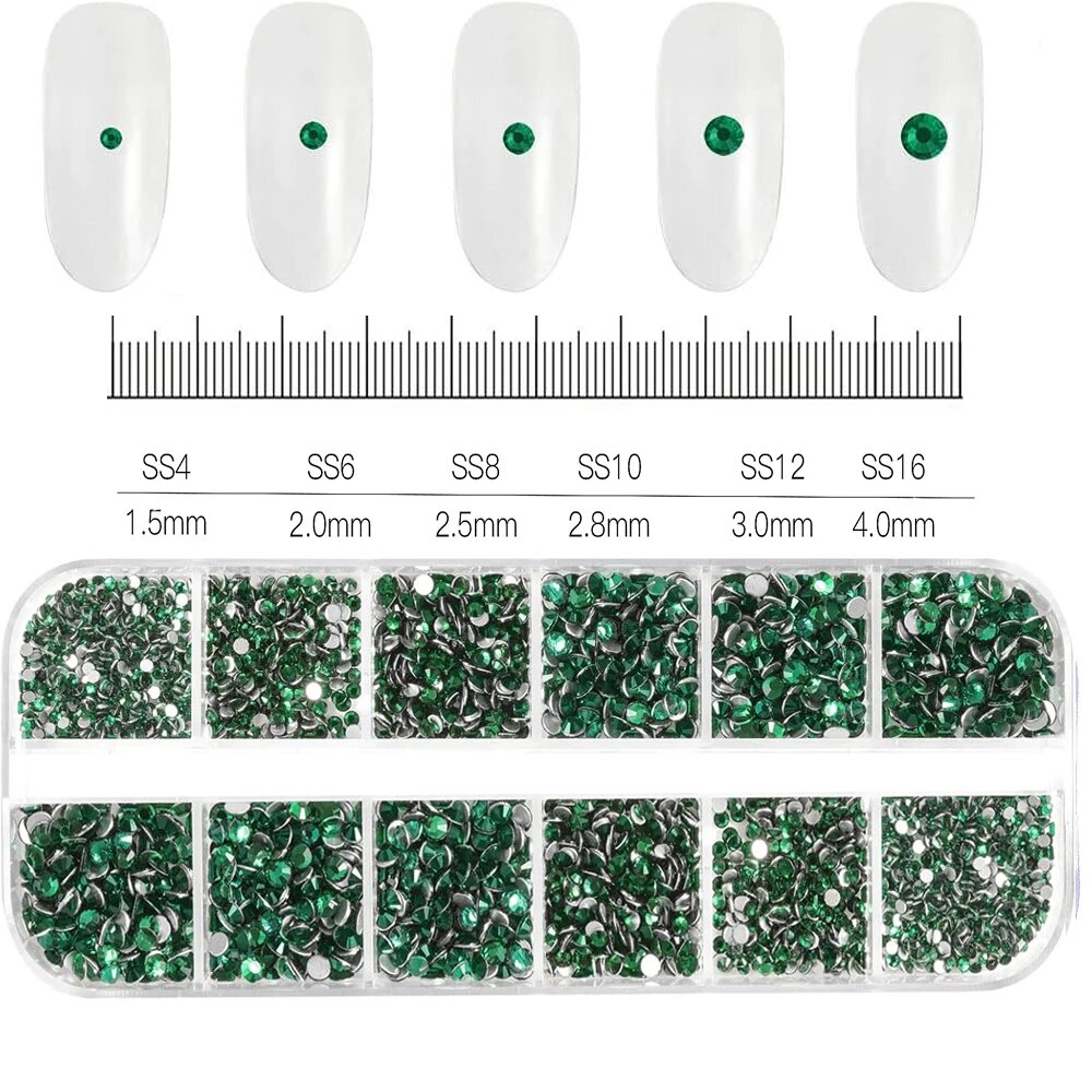 MAFANAILS 3D стразы для ногтей 1.9/2.5/2.9/3.2/4/4.8 мм Зеленый, PH206-14