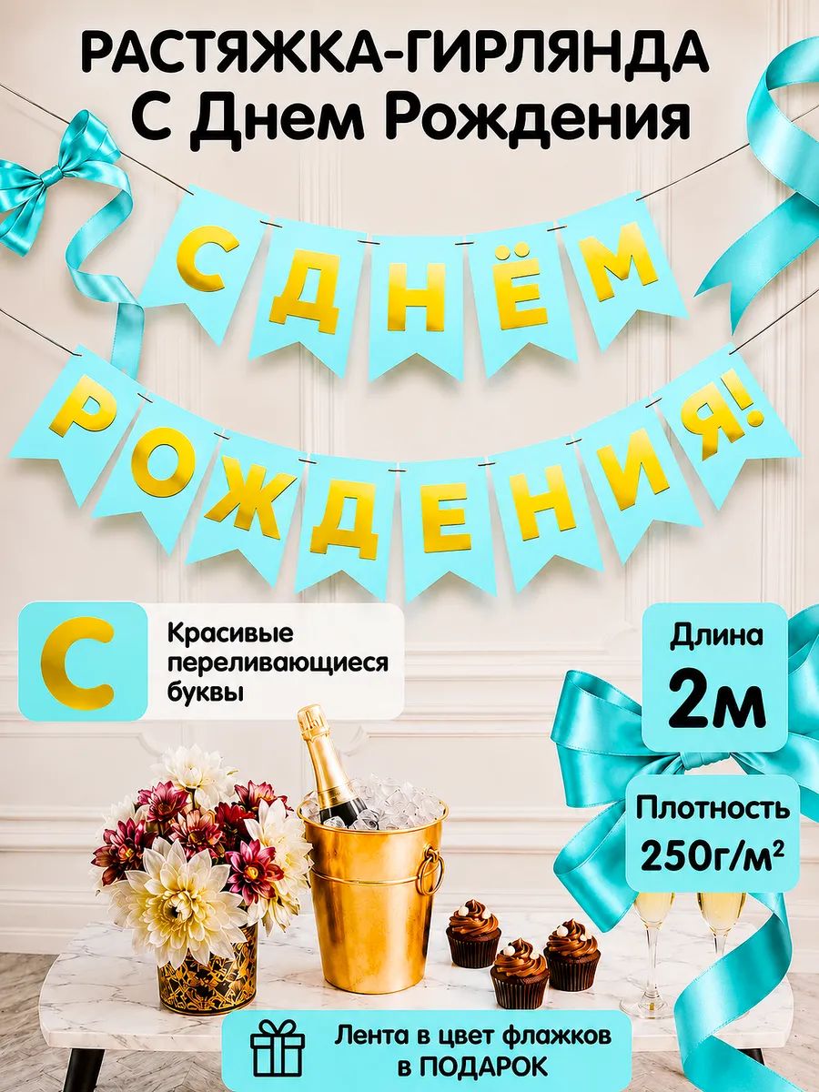 Гирлянда растяжка флажки С Днем Рождения