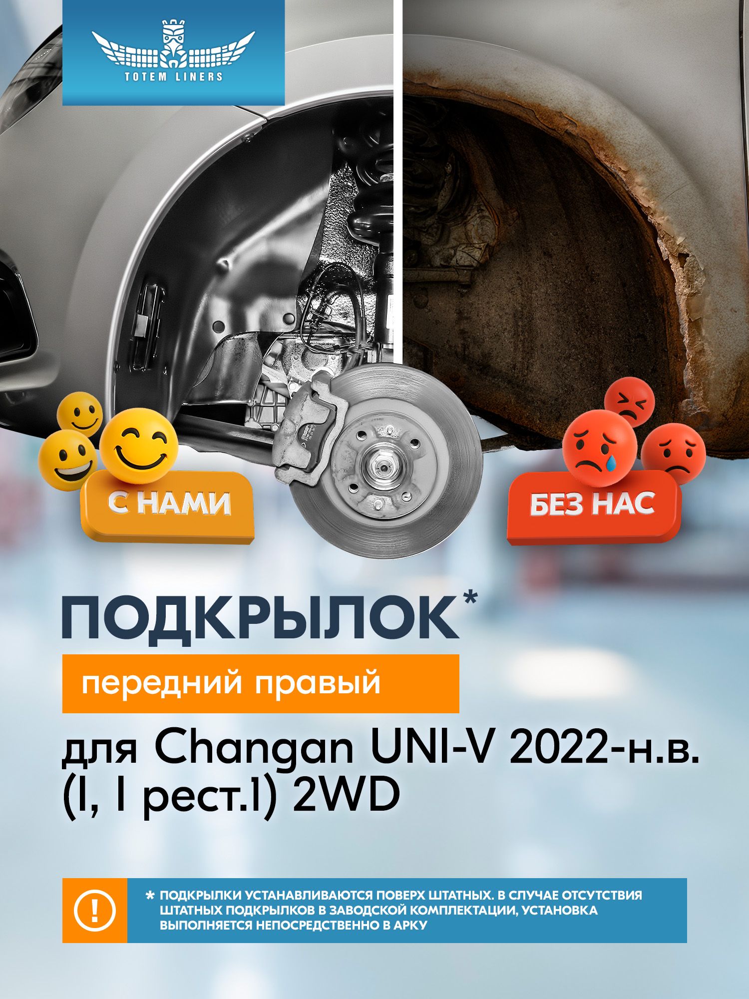 Подкрылок для CHANGAN UNI-V 2022-н. в. передний правый (Чанган Юни-В) Лифтбек FWD - TOTEM