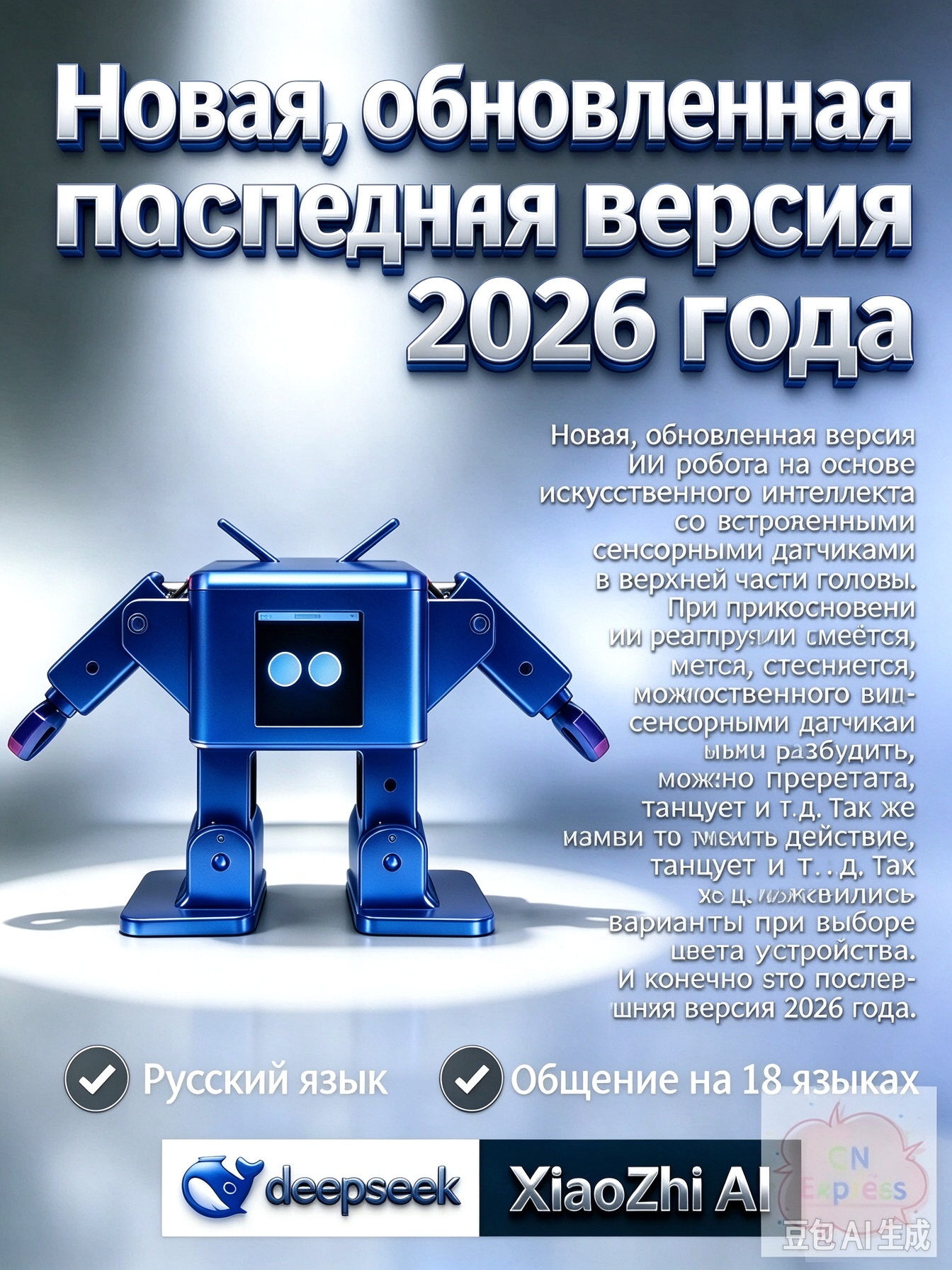 ИИ-робот XiaoZhi AI DeepSeek, интерактивный робот 2026, общение на 18 языках, сенсорные датчики