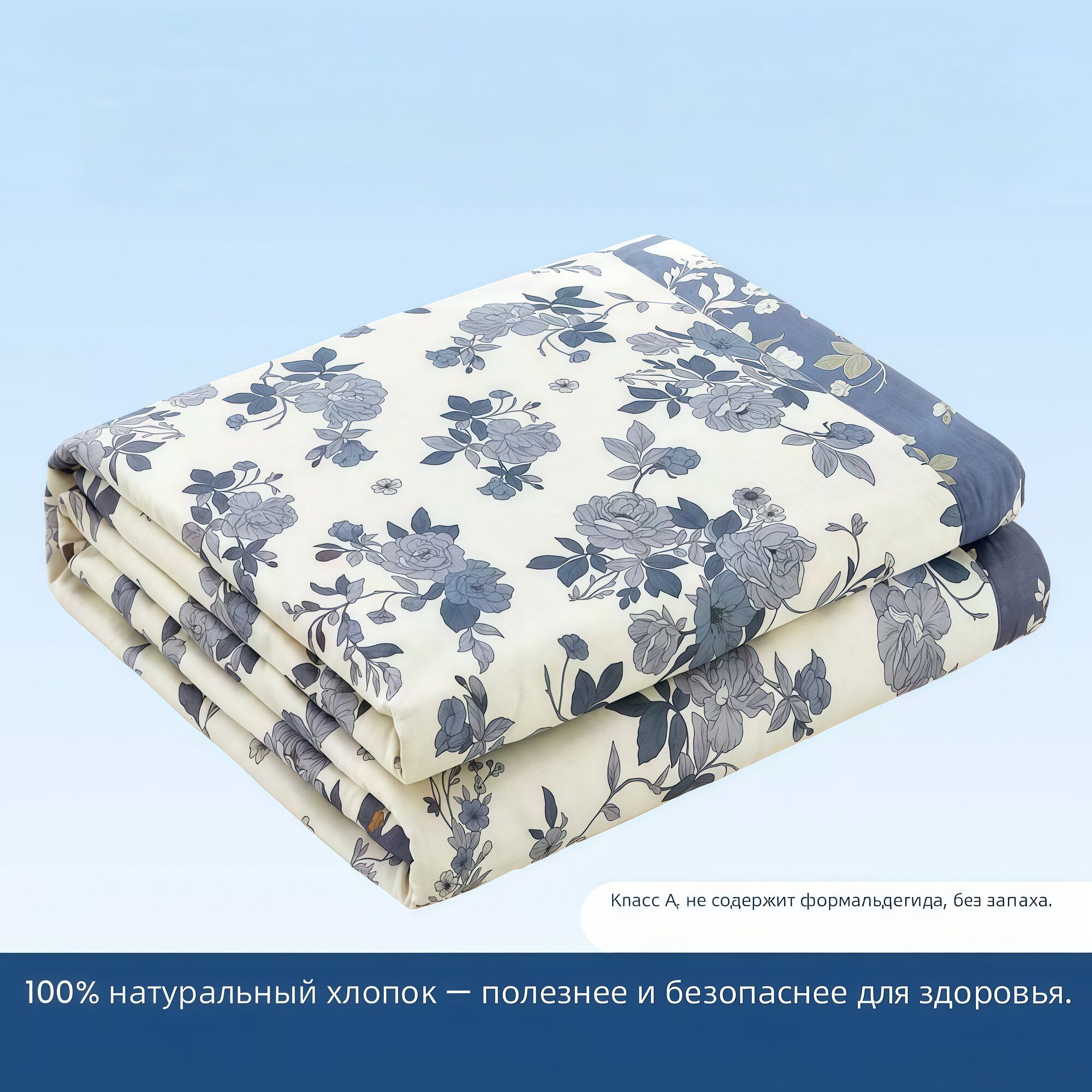 Одеяло "Красивый цвет", хлопок, стеганый, с бахромой, цветочный рисунок, 1,4 кг180*220cm