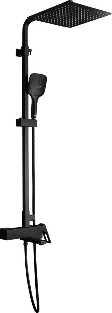 Душевая стойка Gappo G17-6 G2417-6 со смесителем, черная, матовая, душевая система с тропическим душем, с изливом, с лейкой, латунная, рычаг сбоку