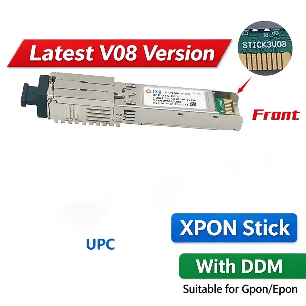 PON-модуль (стик) EPON GPON XPON SFP ONU с MAC, PPPoE, IPoE, HGU, SC-коннектором, 1490/1330 нм, 1.25 Гбит/с, 802.3ah