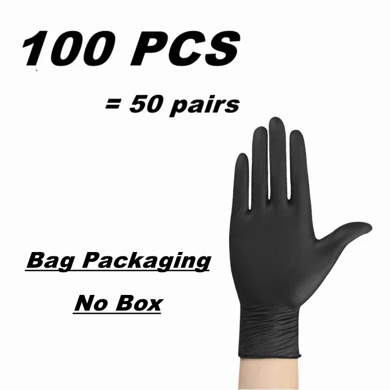 Одноразовые нитриловые перчатки черные 10/20/50/100 шт. Black 100PCS, XL