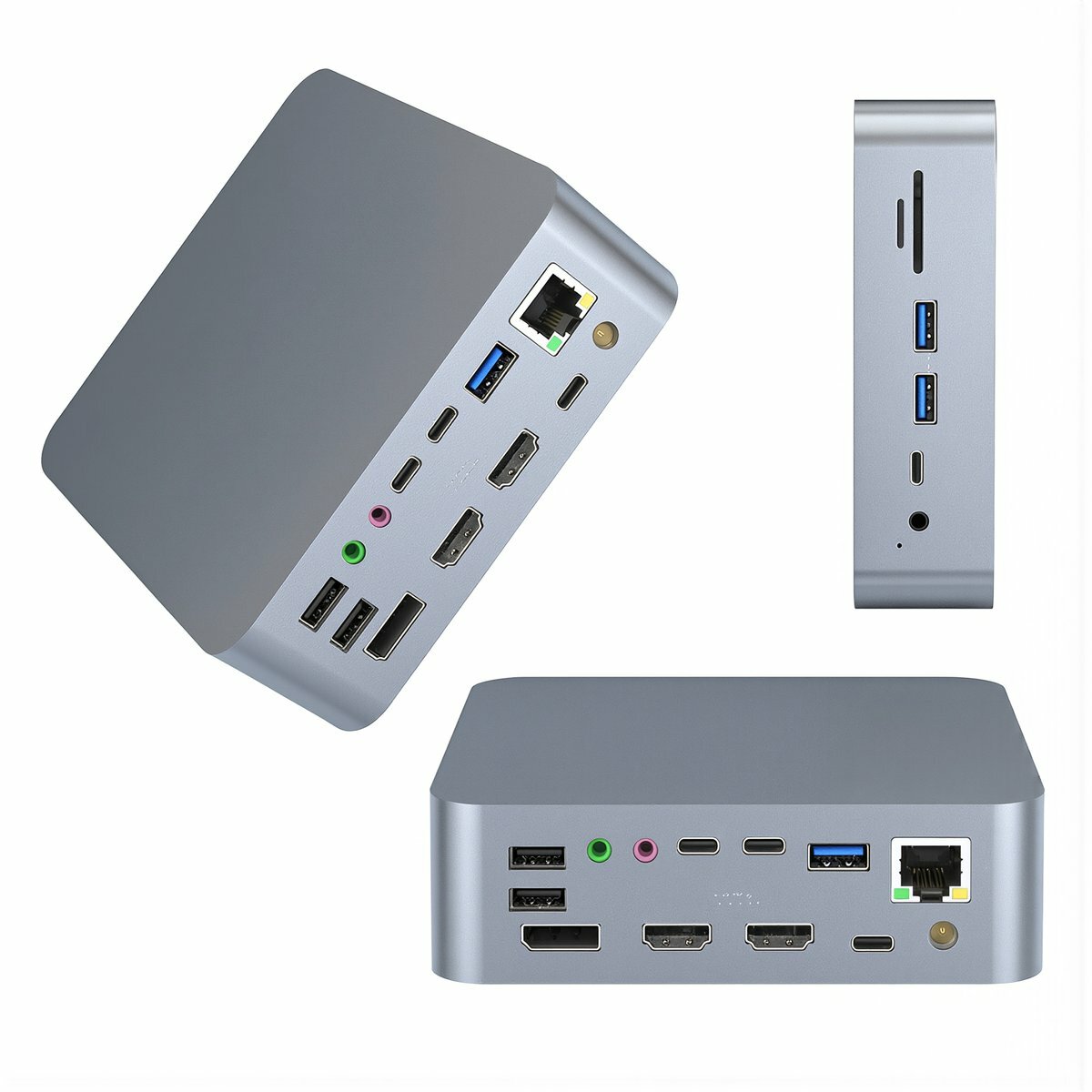 Док-станция USB Type-C 19 в 1 поддержка 4K HDMI DP PD зарядка 60 Гбит сеть совместима с процессорами М1 металлический корпус серый