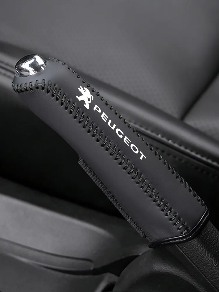 1 шт, черная накладка на ручной тормоз - Peugeot, кожаный материал, высокое качество.