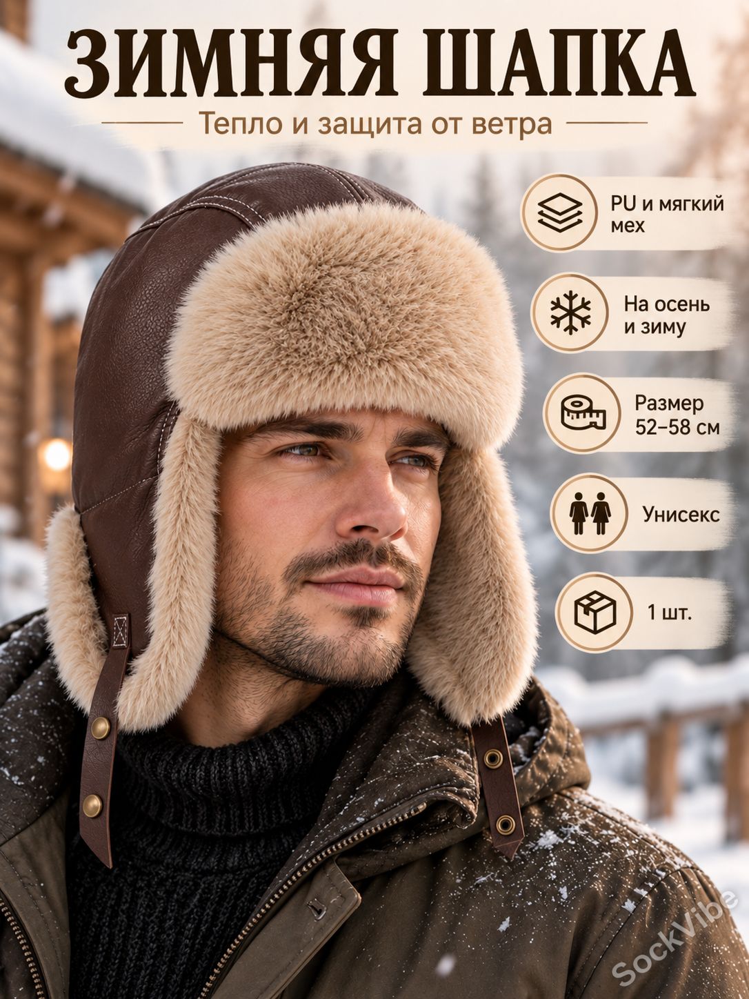Шапка-ушанка для мужчин и женщин
