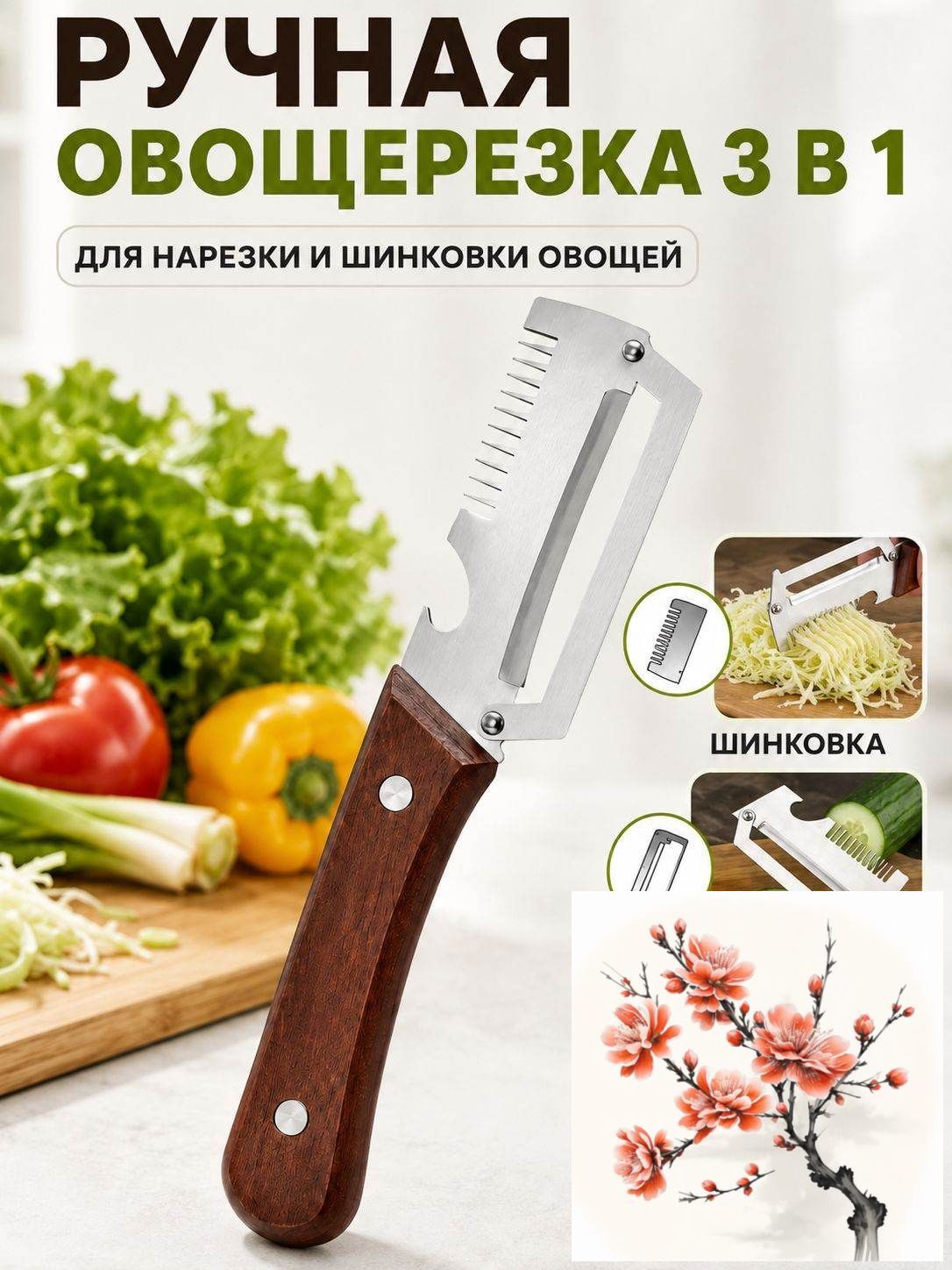Ручная овощерезка 3 в 1, нож слайсер для нарезки овощей, кухонный шинковочный инструмент