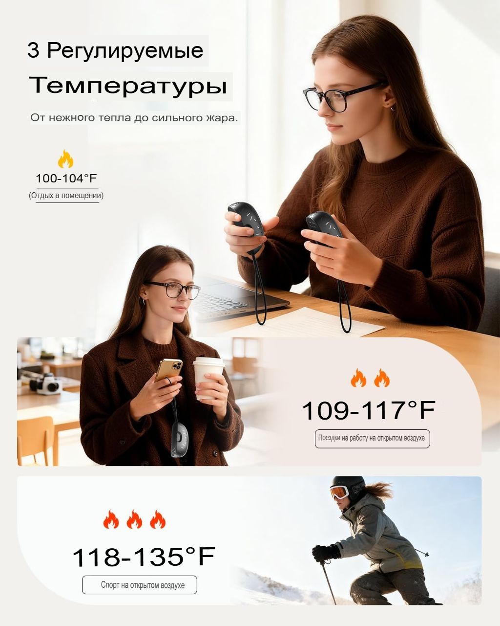 Магнитная раздельная грелка для рук 2-в-1, перезаряжаемая, портативная мини-грелка, черная