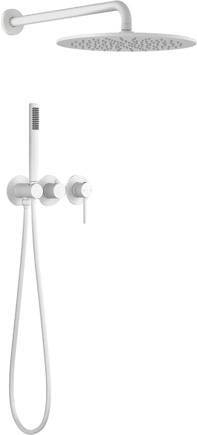 Душевой комплект Timo Saona SX-2349/16SM 5 в 1, встраиваемый, с внутренней частью в комплекте, со смесителем, с тропическим душем, латунный, белый, матовый, душевая система