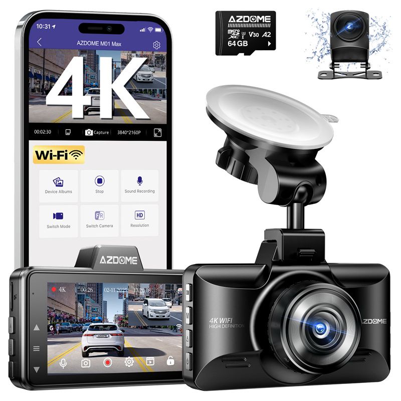 Видеорегистратор автомобильные 4K+1080P с wifi с камерой заднего вида Управление приложением ADAS