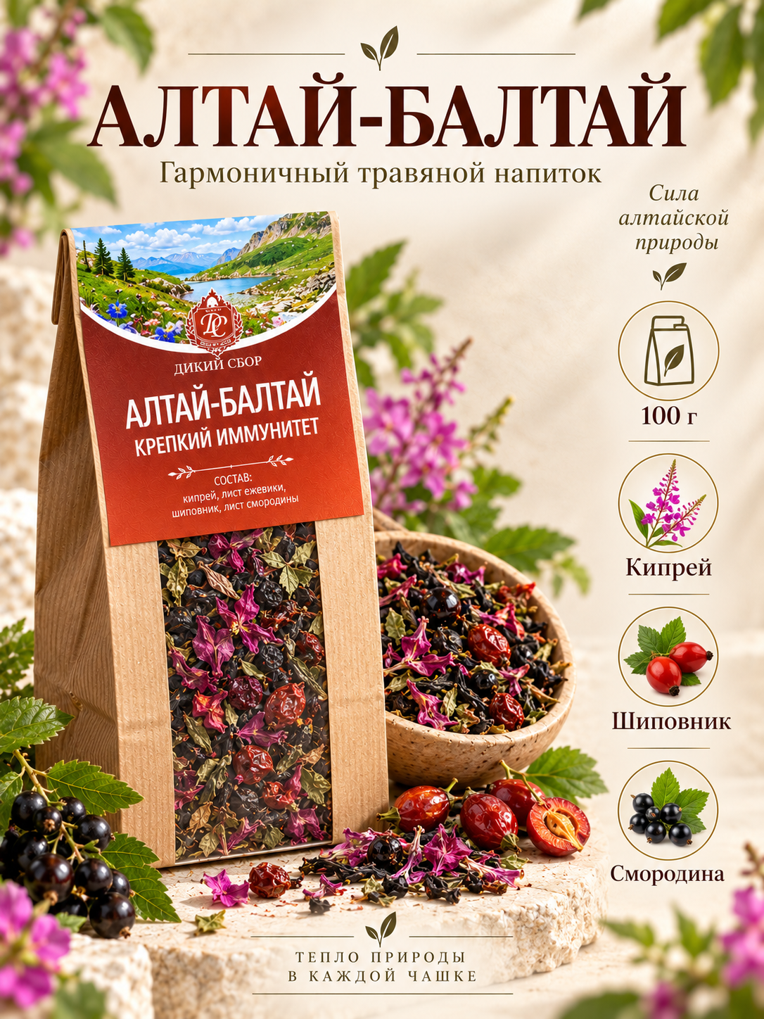 Чай травяной Дикий Сбор "Алтай-Балтай", для иммунитета, 100г