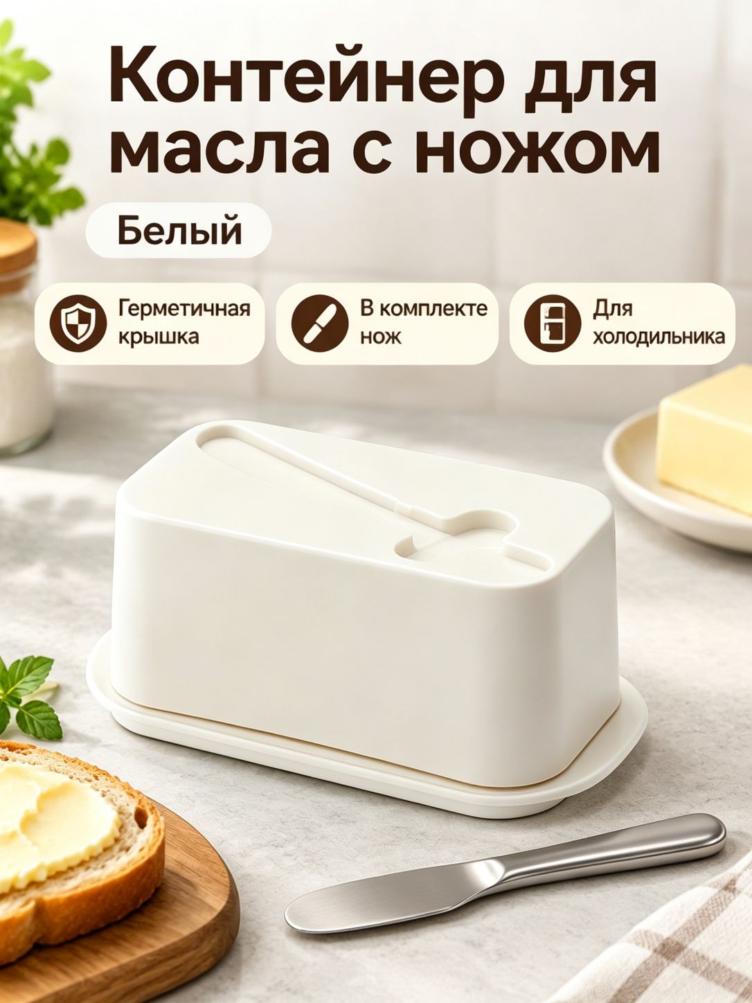 Масленка, сырница, Артикул: 5755529700, Цвет: Белый, Размер (ДхШхВ), см: 18x9.7x7.8