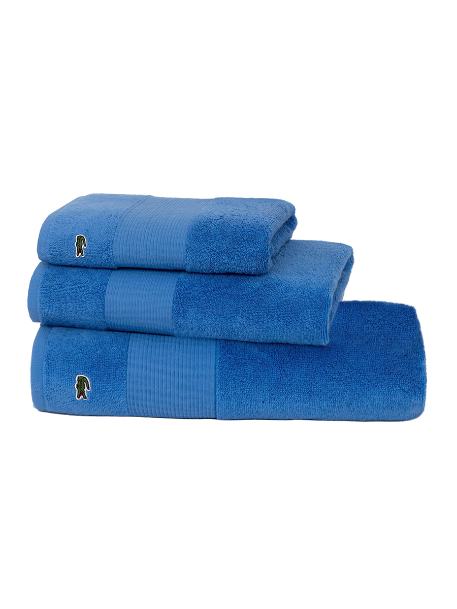 Набор из 3 полотенец Super Lacoste махровых, 600 г/м2: 1 - банное XL 100х150, 1 - для рук 50х100, 1 - для лица 40х60, 100% органический хлопок, Нашивка Lacoste, OEKOTEX 100, Синий