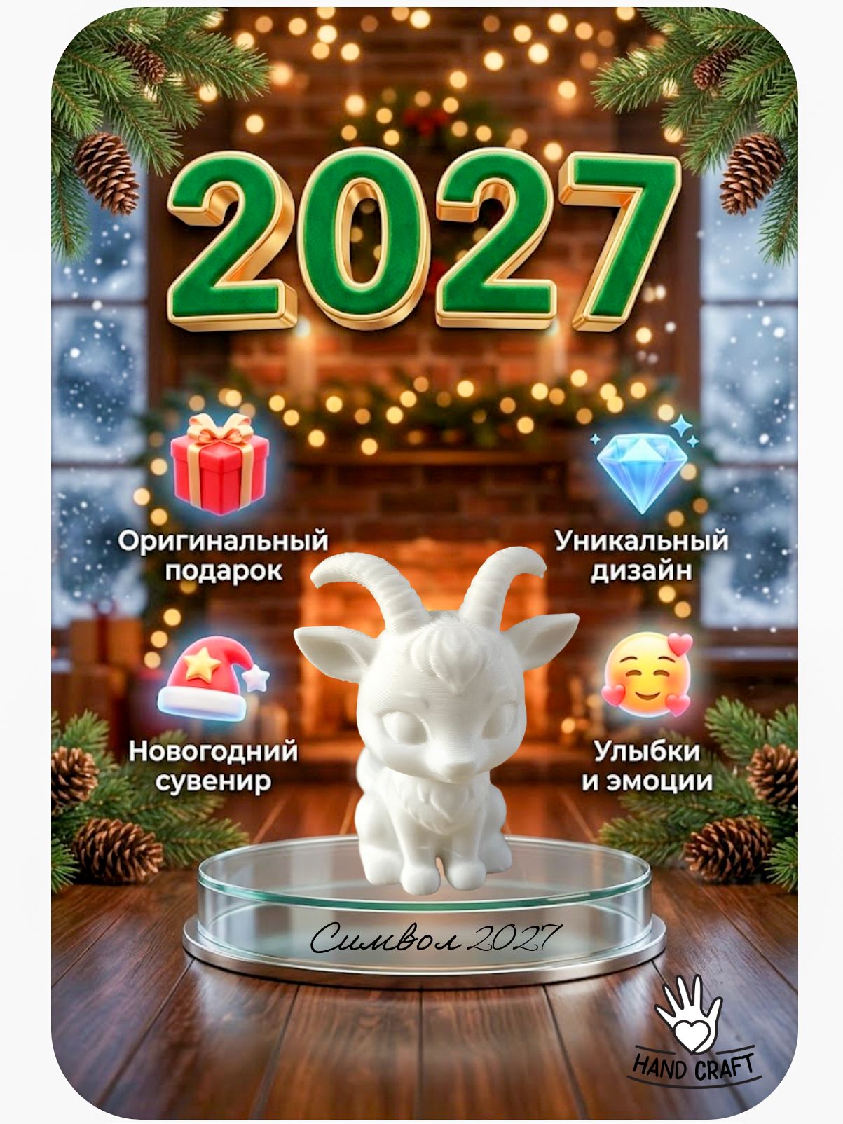 Символ года 2027 денежный "Козлик", символ года, миниатюрный талисман " Happy KID" под елку приманит удачу, белый, сувенир 1 ед.