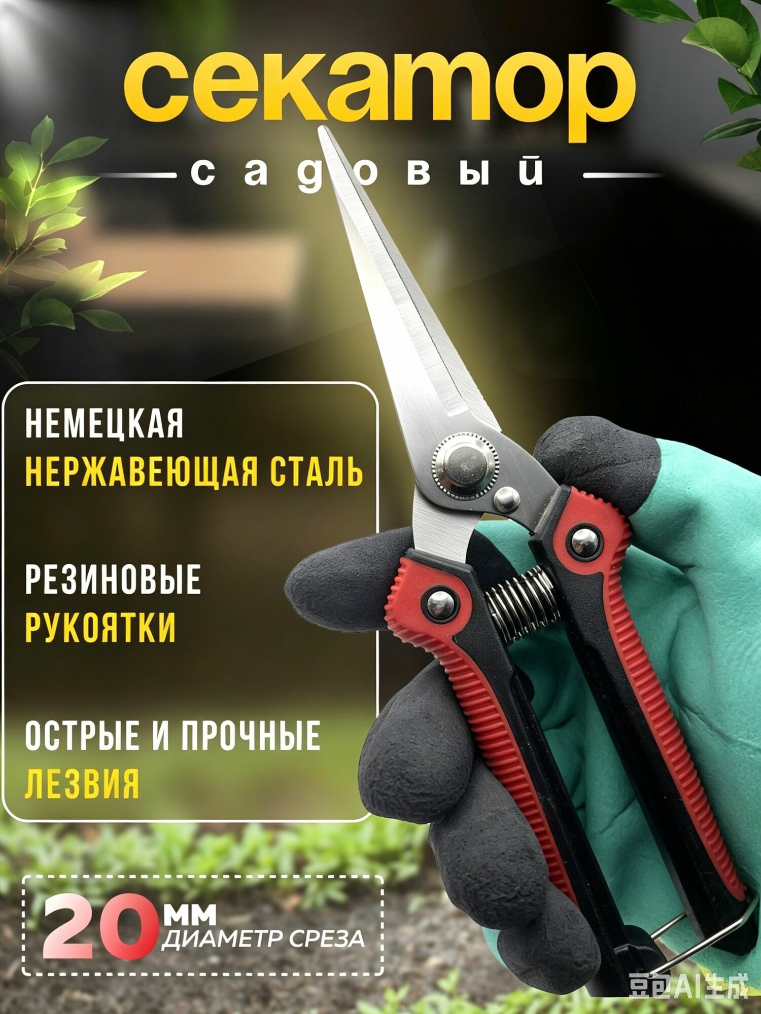 Секатор, Артикул: 5646203756, Материал лезвия: Высокоуглеродистая сталь
