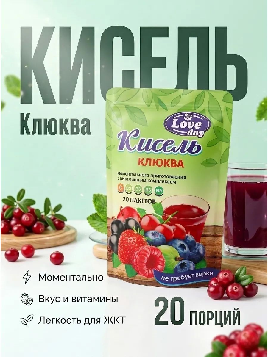 Кисель моментального приготовления Love Day Клюква 30 г * 20 шт