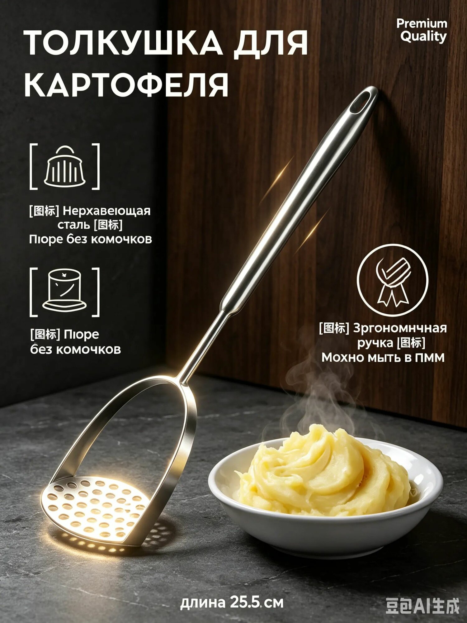 Толкушка для картофеля "Толкушка для картофеля и пюре из нержавеющей стали", 33 см