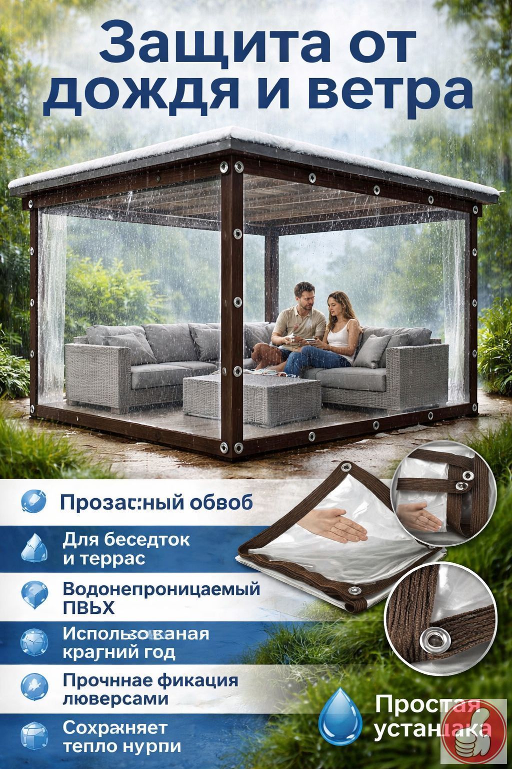 Прозрачные ПВХ шторы для беседки 2*3 м водонепроницаемые защитные панели для террасы, веранды и уличного навеса