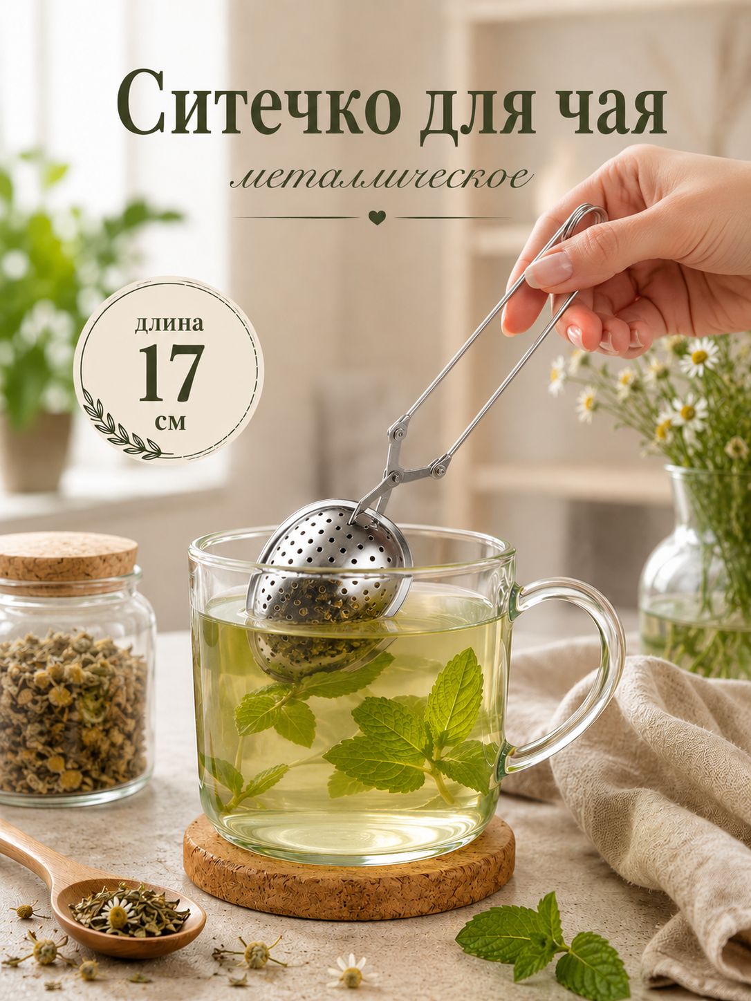 Ситечко для чая Доляна "Листик", 17 см
