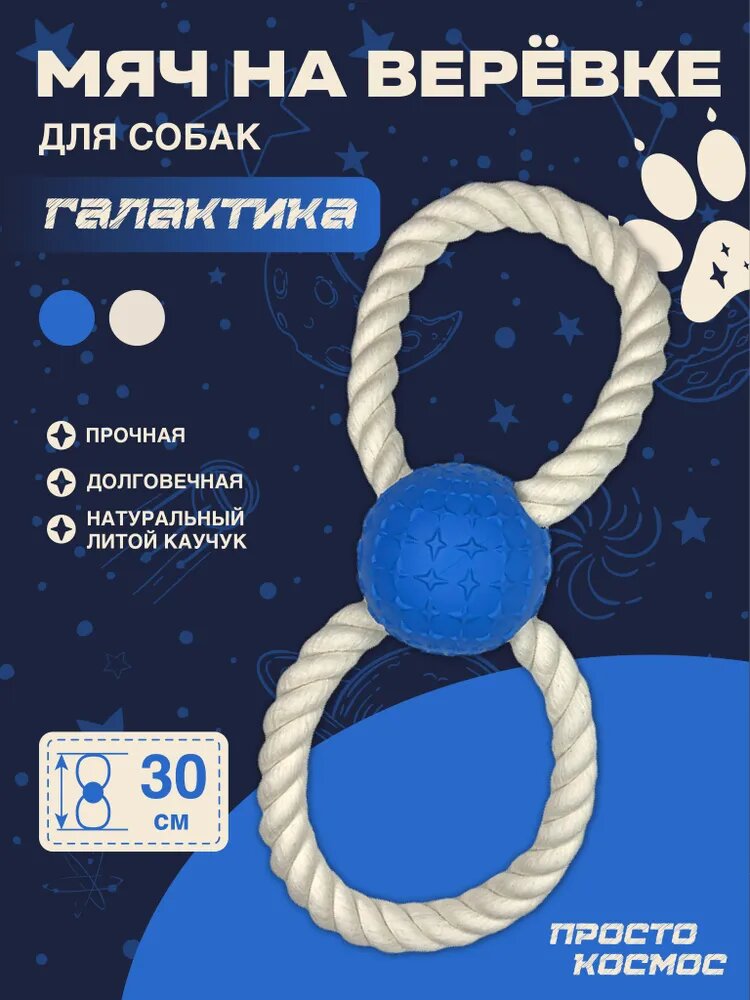 Игрушка для собак "Просто космос", мяч на верёвке Галактика , 30 см, космический синий