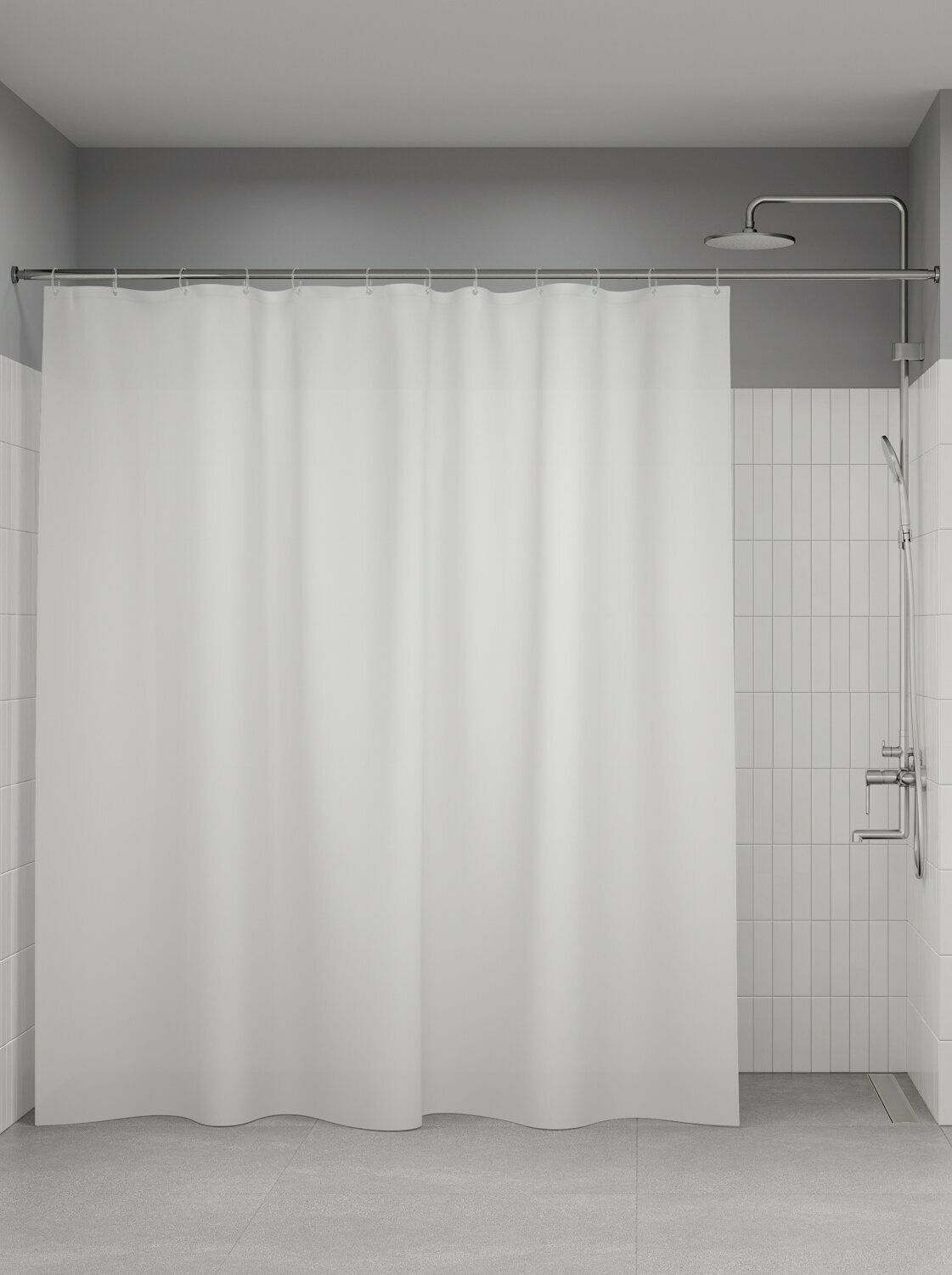 Штора для ванной IDDIS Бэйс (Base) BL08P24i11 240х200 см тканевая водонепроницаемая с кольцами белая