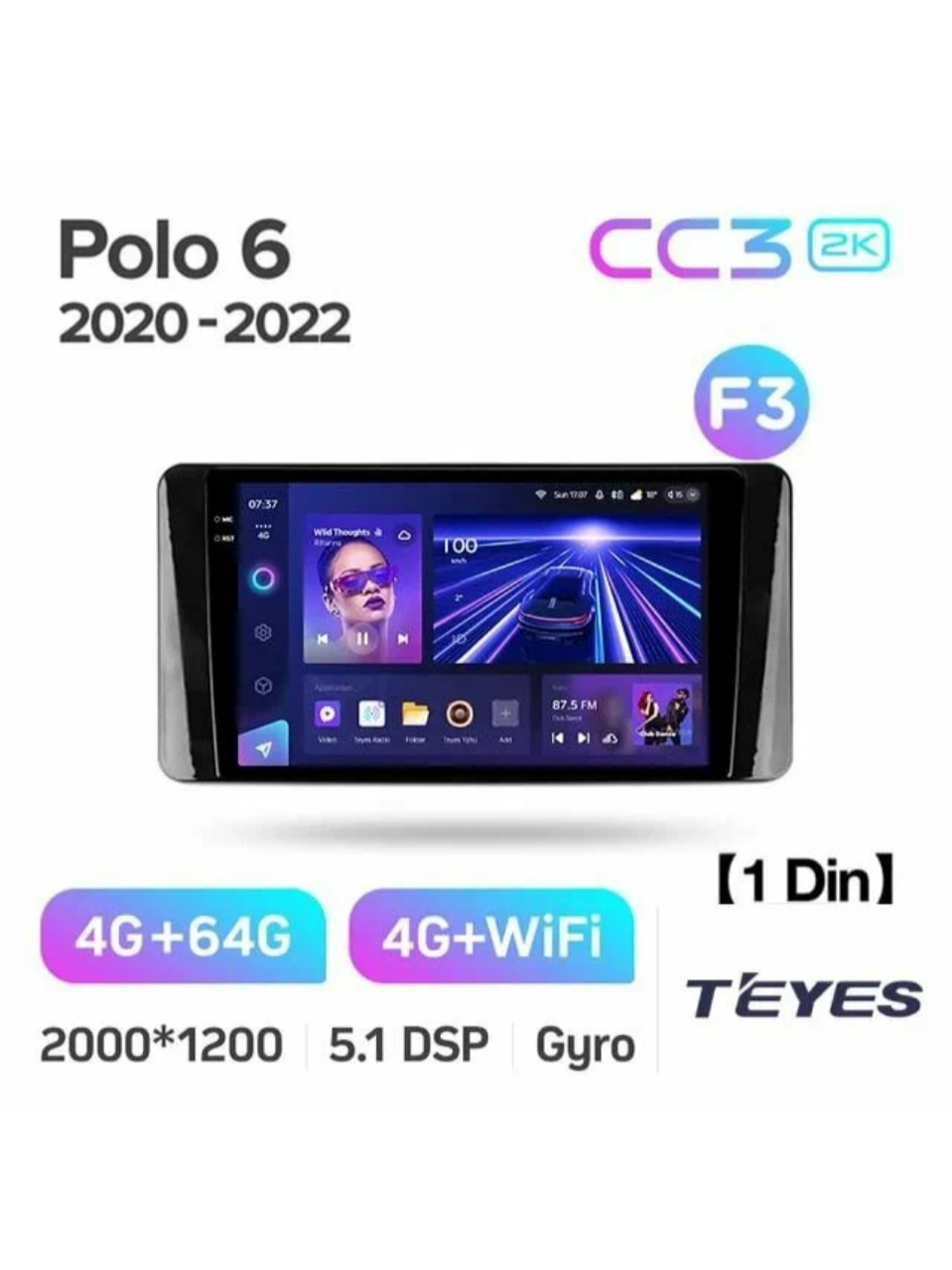 Магнитола Volkswagen Polo Mk6 VI 6 2020-2022 (тип 1 DIN) Teyes CC3 2K 4/64GB, штатная магнитола, 8-ми ядерный процессо