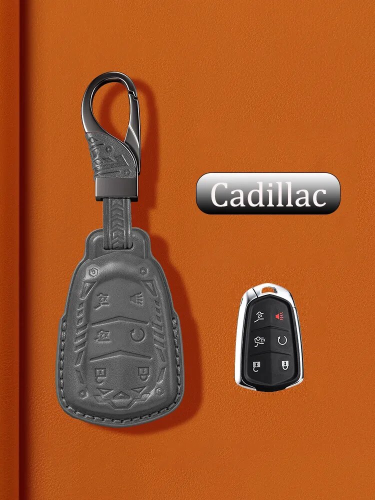 Чехол для брелка Cadillac Escalade SRX XTS CTS ATS, натуральная кожа, темно-серый