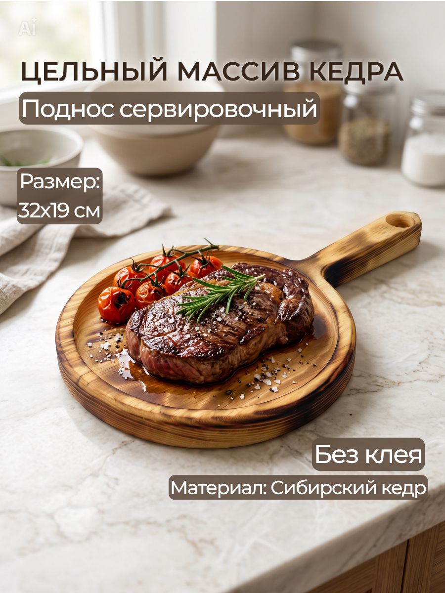 Деревянный сервировочный поднос Art of Siberia с ручкой для подачи блюд WS40